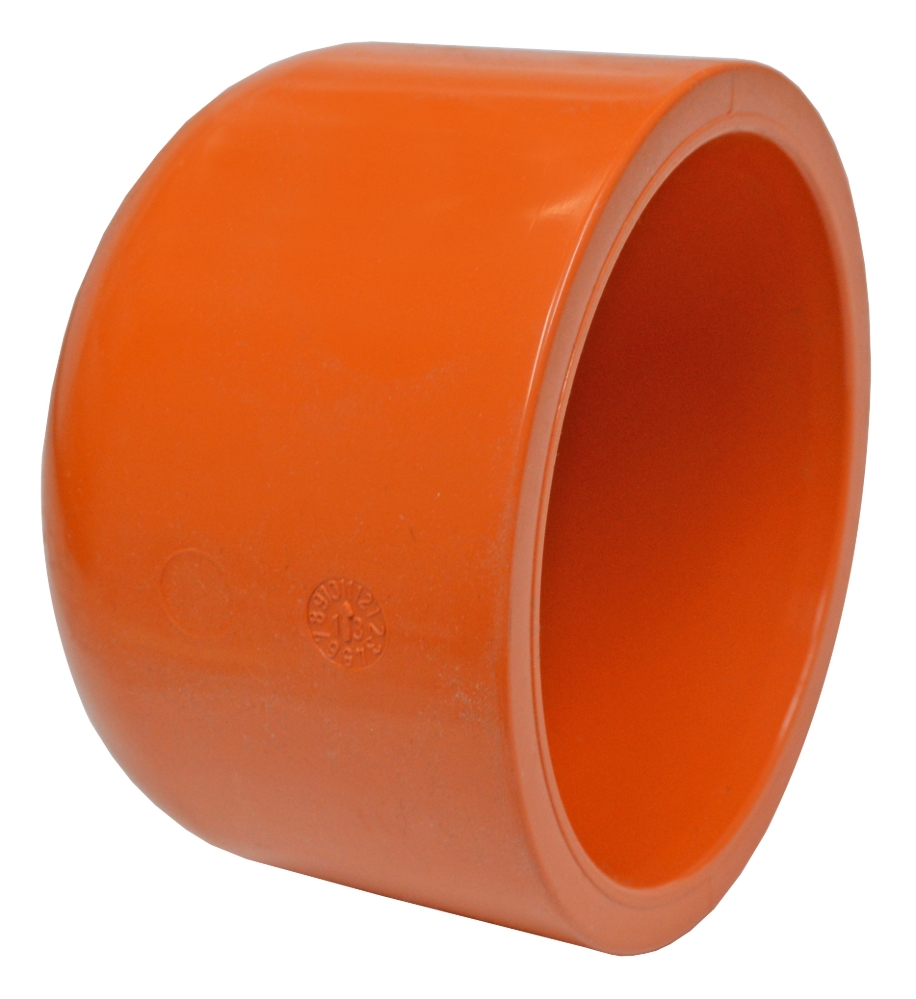 MS End Cap 90mm uPVC Orange - Milking Solutions